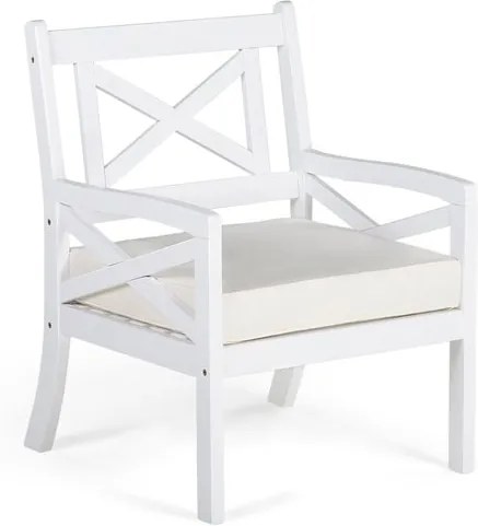 Bílá zahradní dřevěná židle s béžovým polštářem  - BALTIC