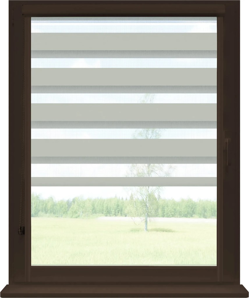 Dekodum Roleta den a noc v hnědé kazetě soft, barva látky Šedá Šířka (cm): 37, Výška (cm): Standardní (do 150 cm), Strana mechanismu: Levá