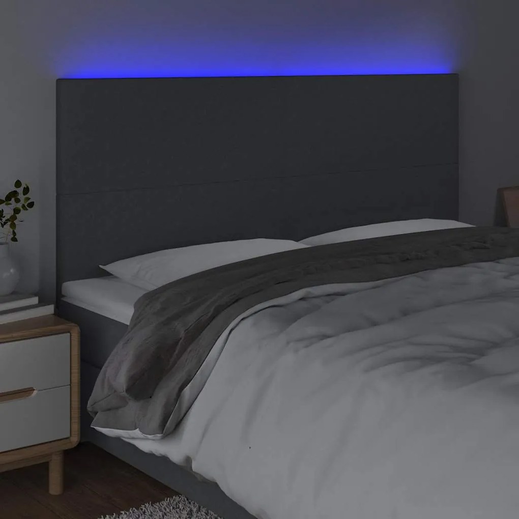 Čelo postele s LED tmavě šedé 180x5x118/128 cm textil 3122159