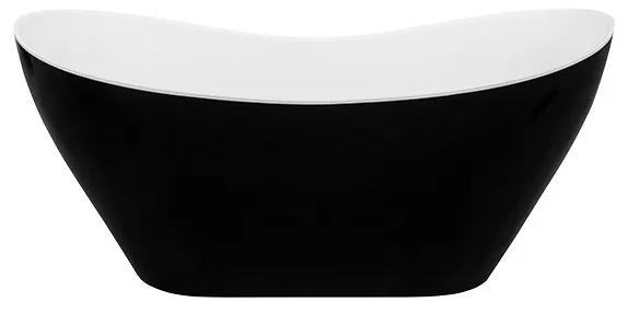 Besco Volně stojící vana z litého mramoru Viya BW Matt 160x70 (170x71) Barva: Bílá/černá, Rozměry (cm): 158x70,5, Typ a barva výpustě: Click-Clack s horním čištěním, grafit