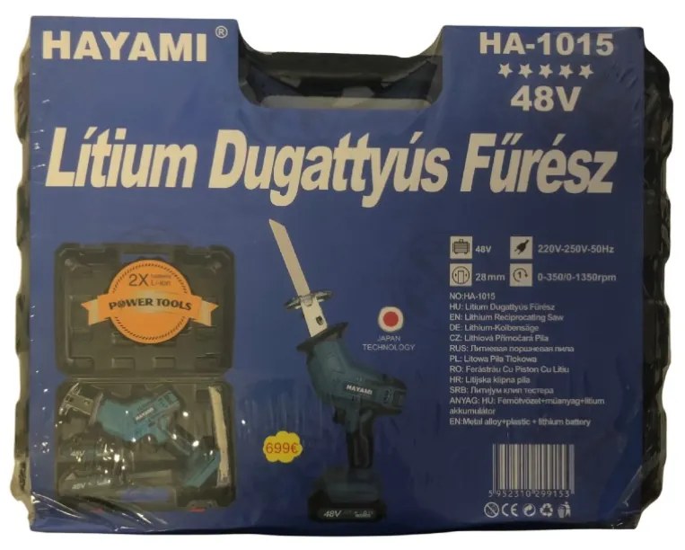 Výkonná přímočará aku pilka HAYAMI HA-1015 + 2x baterie 48 V + příslušenství + kufřík