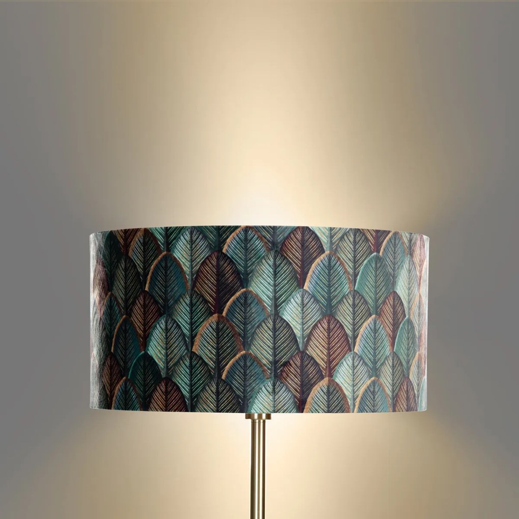 Stojací lampa mosazná s sametovým stínidlem, design listů a zlatým vnitřkem 50/50/25 - Simplo