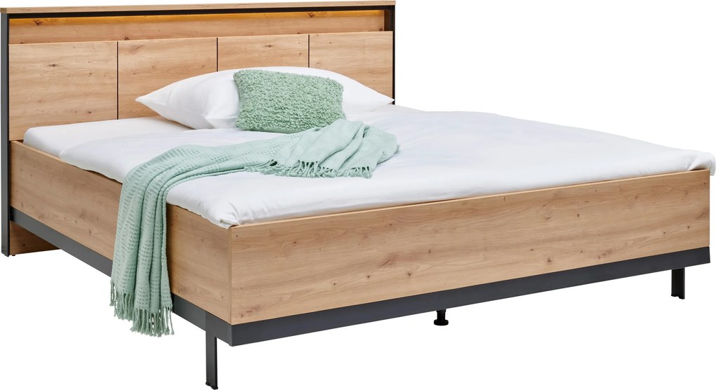 XXXLutz POSTEL, 180/200 cm, černá, dub artisan Voleo - Manželské postele - 000589000531