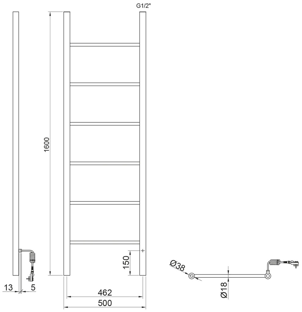 Sapho Sapho, KARBO elektrický sušák ručníků, kulatý, 500x1600mm, 120 W, černá mat, KB905