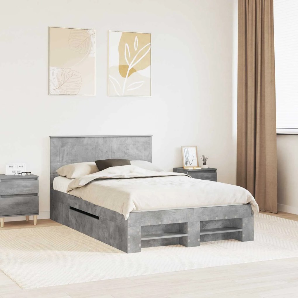 Rám postele s čelo Betonově šedá 120 x 200 cm Kompozitní dřevo 3408784