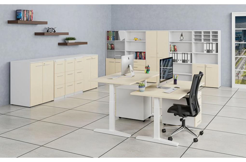 Kombinovaná kancelářská skříň PRIMO WHITE, dveře na 3 patra, 2128 x 800 x 420 mm, bílá/bříza