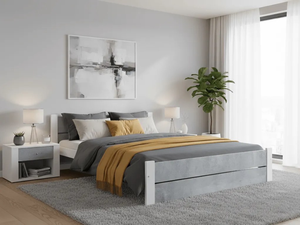 Postel IKAROS DOUBLE 140 x 200 cm, beton/bílá Matrace: Bez matrace, Rošt: S laťkovým roštem