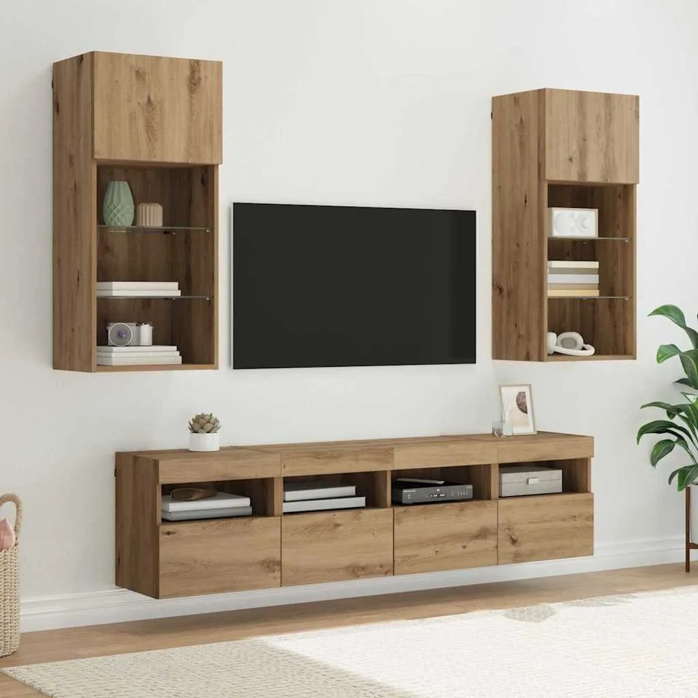 TV nástěnné jednotky s LED 5 ks Artisanový dub kompozitní dřevo 3402981