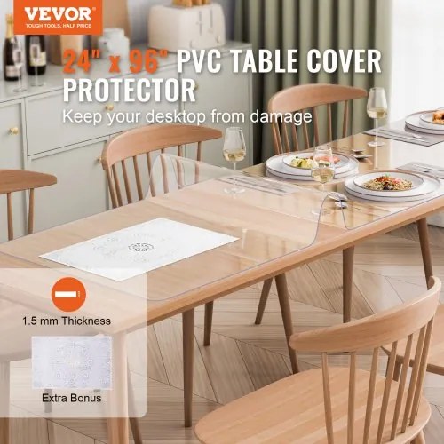 PVC chránič stolu 61 × 243,8 cm průhledný plastový o tloušťce 1,5 mm