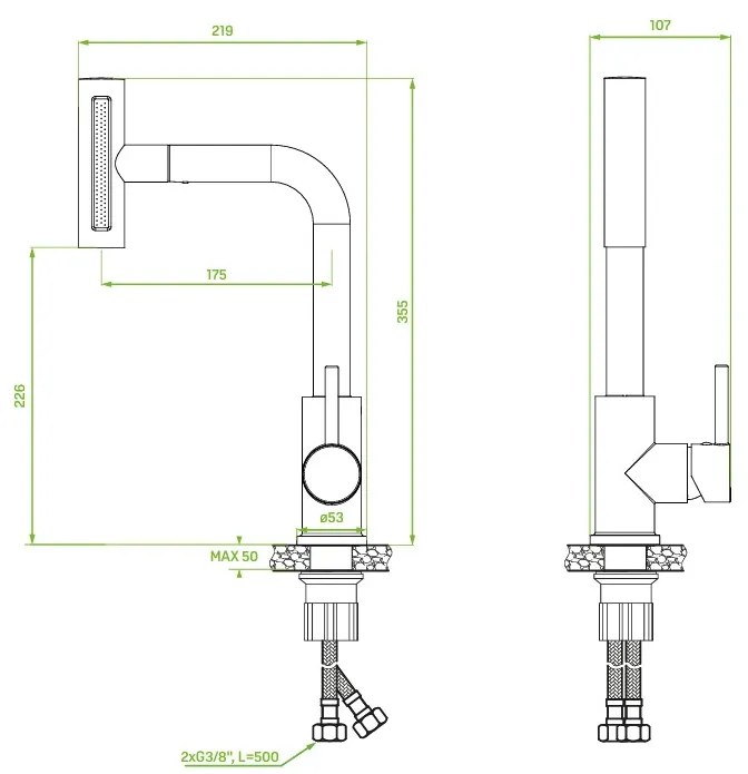 Laveo Rotaro, vysoká dřezová baterie s výsuvným 4-funkčním výtokem, grafitová, LAV-BLR_969D