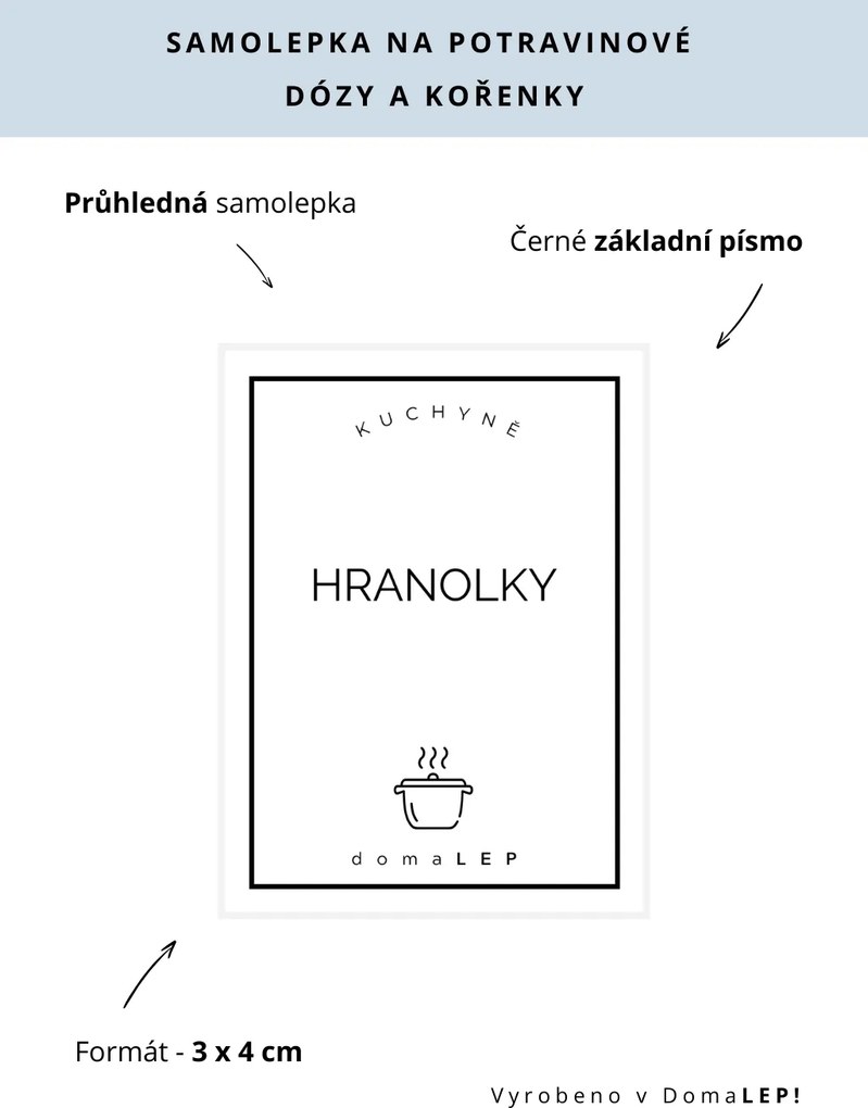 Samolepka na kořenky HRANOLKY průhledná 3 × 4 cm základní písmo