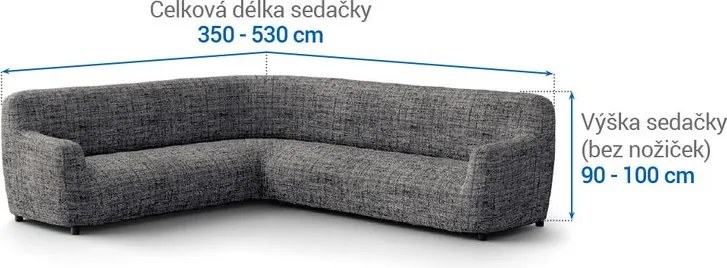 Bielastické potahy VITTORIA šedá rohová sedačka (š. 350 - 530 cm)