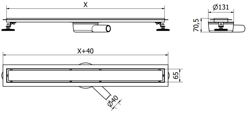 Mexen Flat 360° MGW lineární odtok rotační 50 cm, Bílé sklo - 1027050-40
