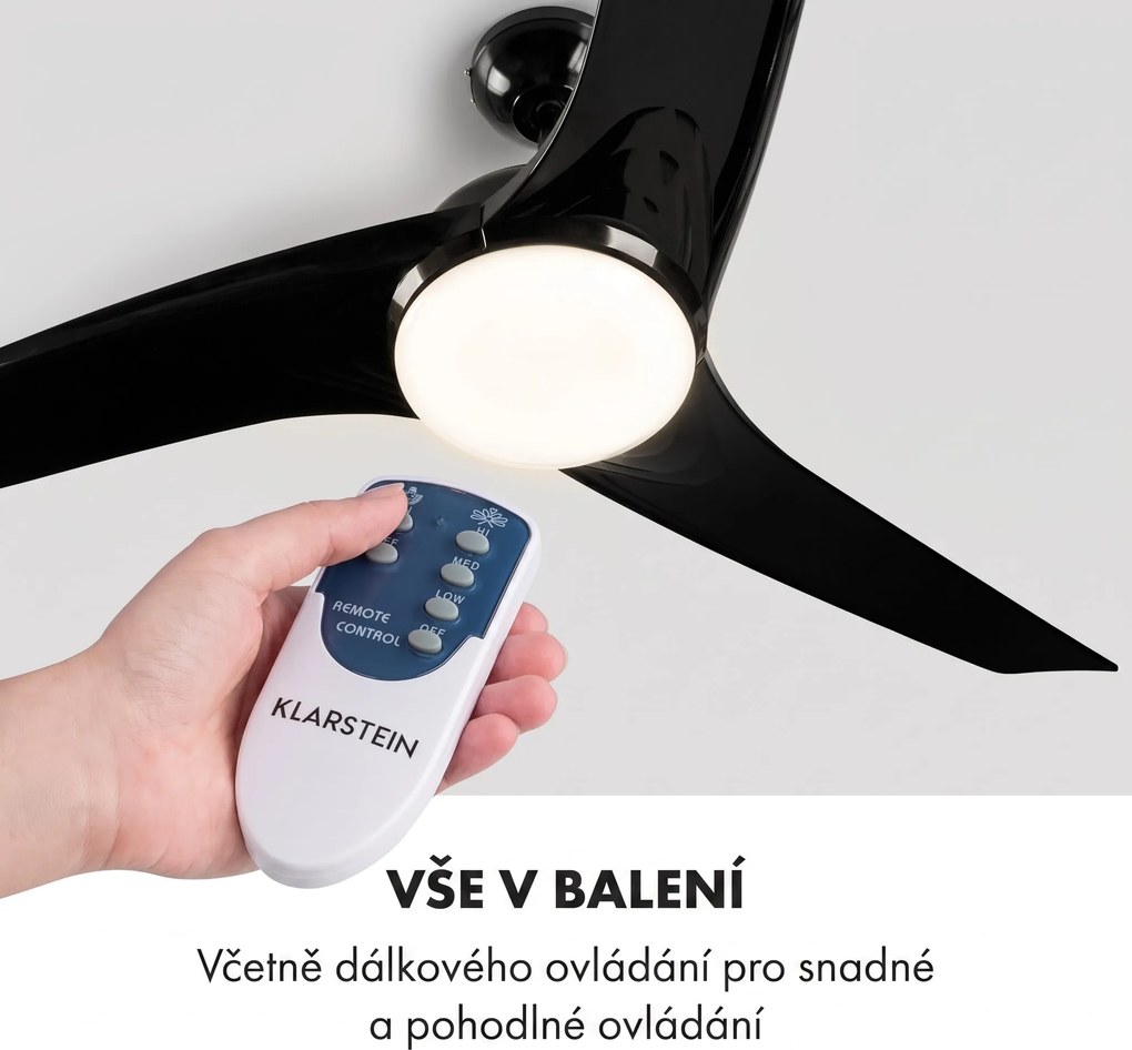 Klarstein Figo, stropní ventilátor, 52" (132 cm) Ø,  výkon: 55 W, černý