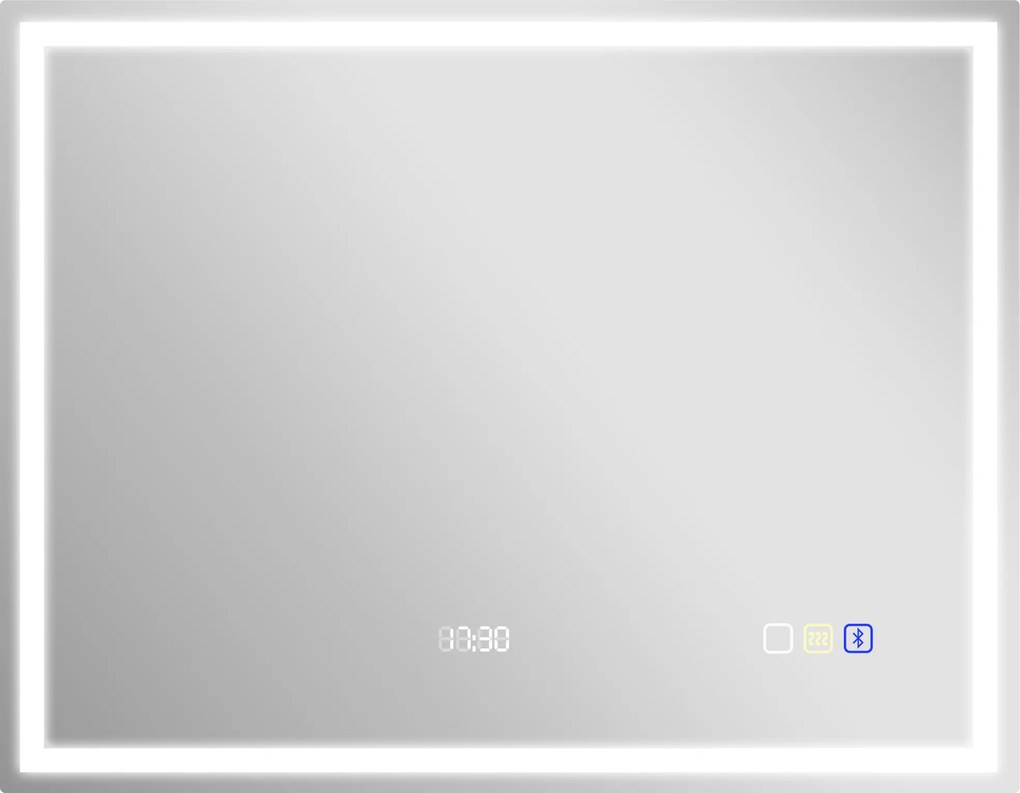 HOMCOM LED koupelnové zrcadlo Bluetooth 90 x 70 cm dotykový spínač, stmívatelné světlo 3 barvy, protimlž, paměť, stříbrné