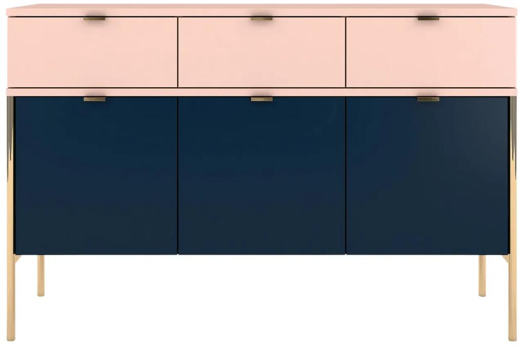 VÝPRODEJ až -70 % Modro růžová komoda Skandica Polka se zlatou podnoží 120 x 37 cm