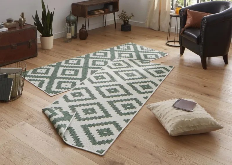 NORTHRUGS - Hanse Home koberce AKCE: 80x350 cm Kusový koberec Twin-Wendeteppiche 103131 grün creme – na ven i na doma - 80x350 cm