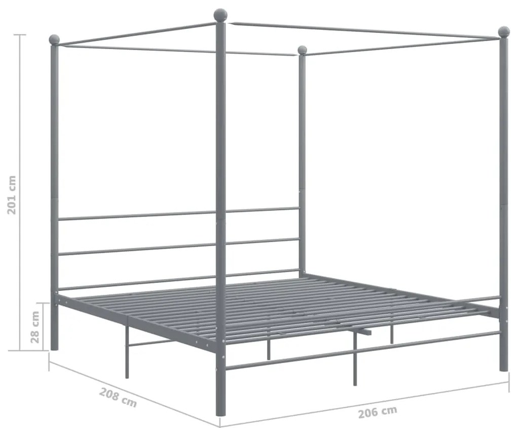 vidaXL Marketos Rám postele s nebesy šedý kovový 200 x 200 cm