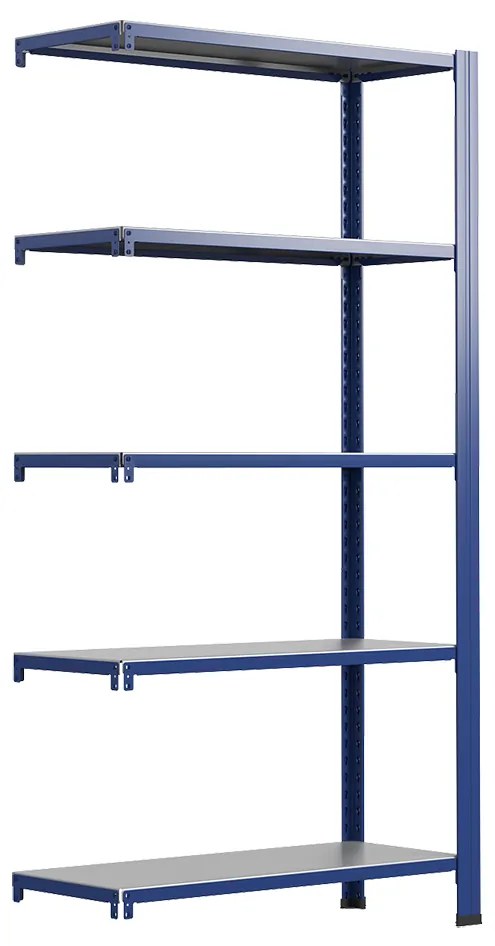 Bezšroubové kovové regál přídavný modul 250x120x50cm T profil, 5 polic