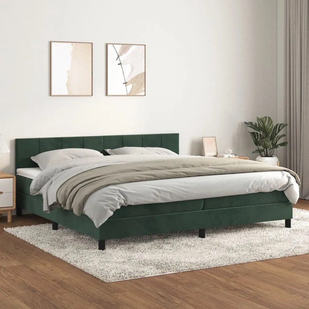 Box spring postel s matrací tmavě zelená 200x200 cm samet,  3141326