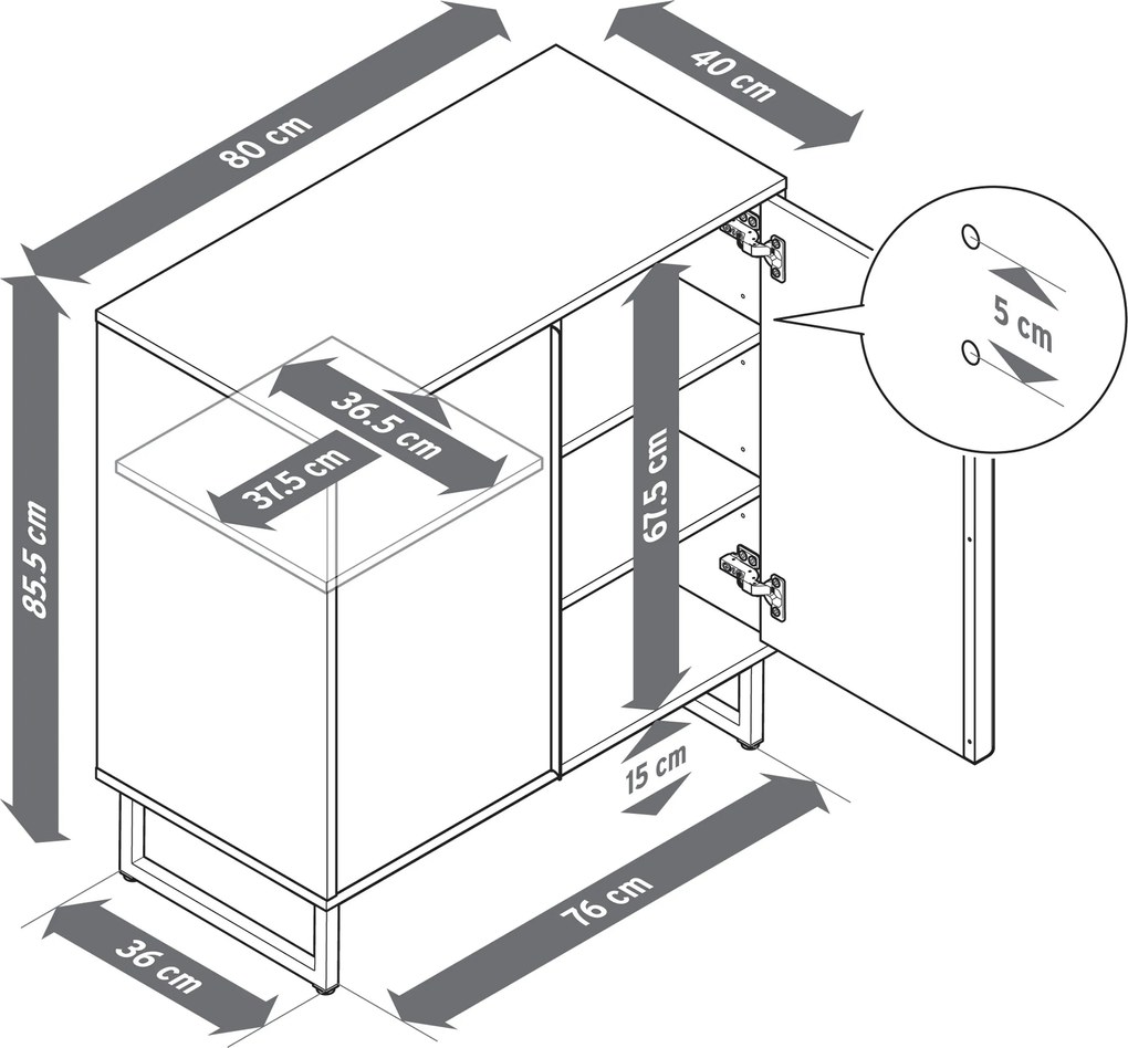 Tchibo - Komoda »Leeg« se 2 dvířky - barva: šedá