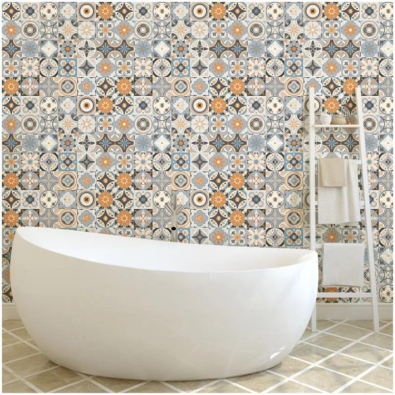 Sada 60 nástěnných samolepek Ambiance Wall Decal Cement Tiles Azulejos Vincinda, 10 x 10 cm