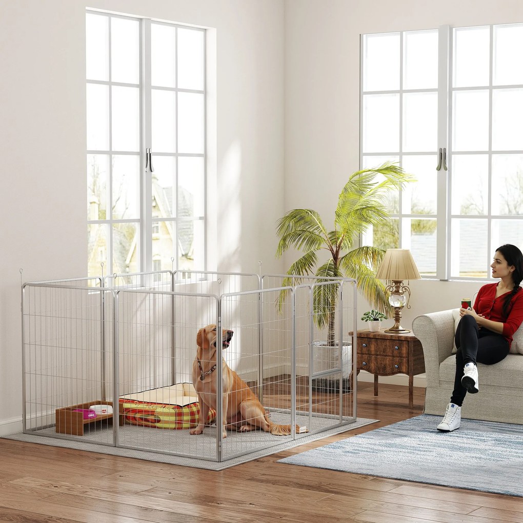 PawHut Ohrada pro psy, ohrada pro psy, hřiště pro domácí zvířata, flexibilně přizpůsobitelné, nerezová ocel D06-255V02SR