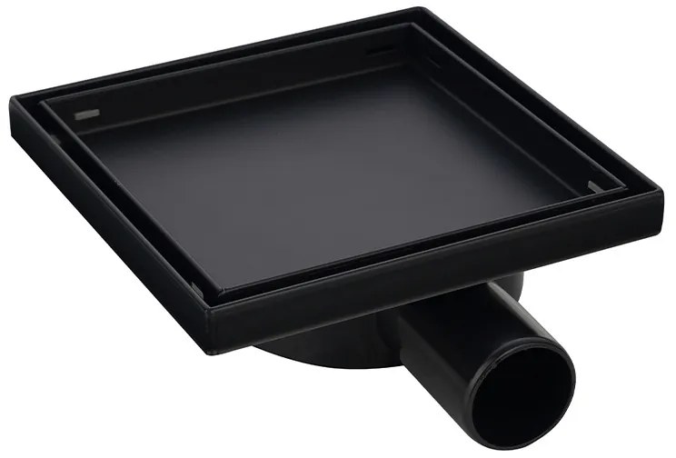 BPS-koupelny Čtvercový sprchový odtokový žlab 2in1 DL07-G1 HYD-3864 15x15 cm, černý