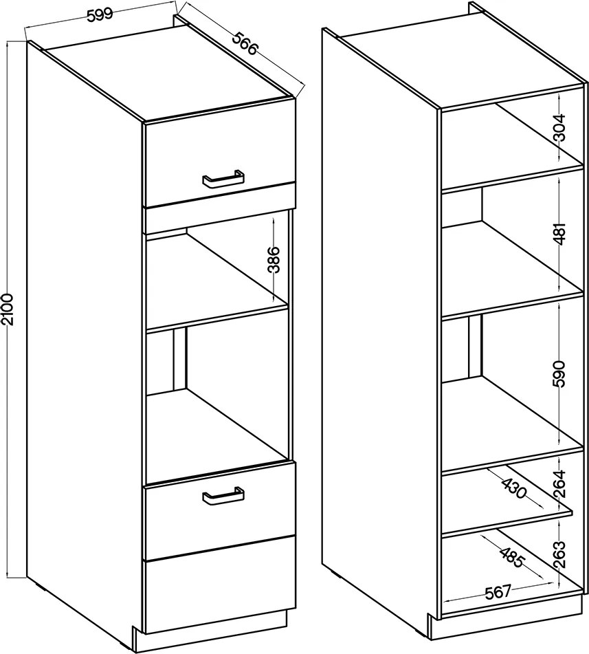 STILO bs | vysoká skříňka 60DPM-210 2F na vestavnou troubu a mikrovlnku | 60 cm | bílá/šedá | UNI dv