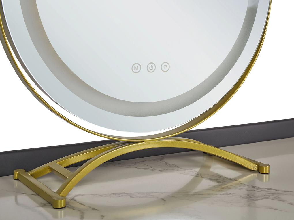Toaletní stolek se 2 zásuvkami LED zrcadlem a stoličkou šedý/ zlatý SURIN Beliani