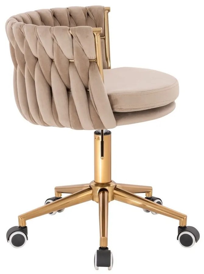 LuxuryForm DESIGN Otočná židle LYON VELUR na zlaté podstavě s kolečky - latte