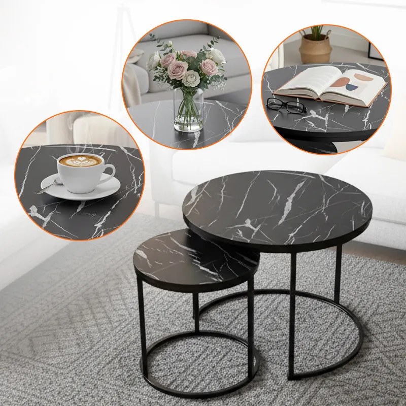 Velaco Set 2 konferenčních stolků TIG-1 60, imitace černého mramoru/černá