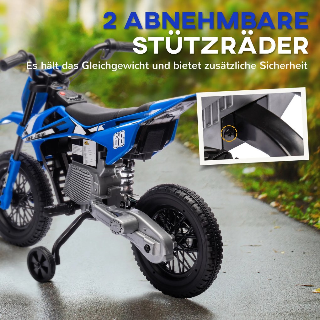 Dětská elektrická motorka AIYAPLAY, 12V dětský bicykl s hudbou, dětské vozidlo s odnímatelnými stabilizátory, 2,4-5 km/h, pro děti od 3 do 6 let, max…