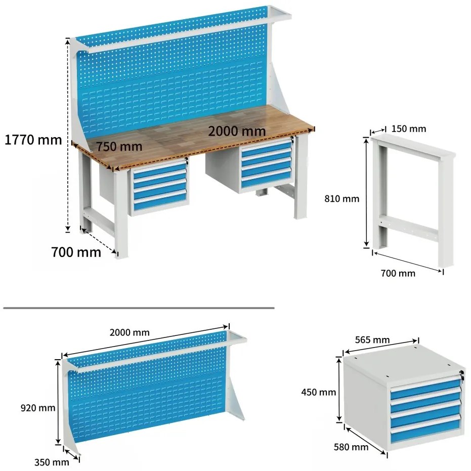 Dílenský montovaný pracovní stůl Enprag s nástavbou EN_2024_FP