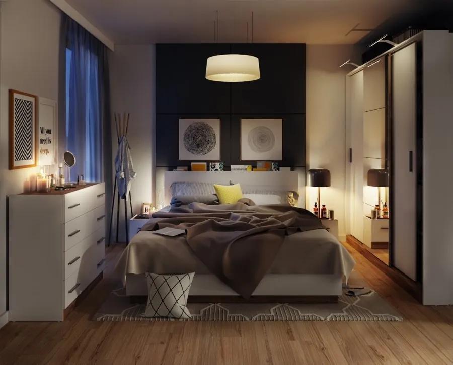 Casarredo - Komfort nábytek Postel DENTRO DT-02, 140x200, s úložným prostorem a LED osvětlením, bílá/dub stirling