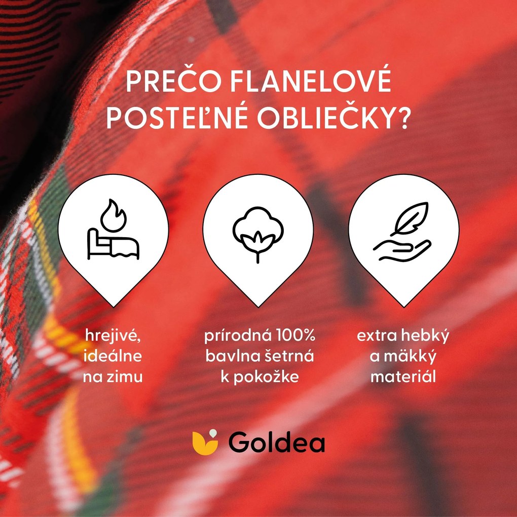 Goldea flanelové povlečení - červené káro 240 x 220 a 2ks 70 x 90 cm