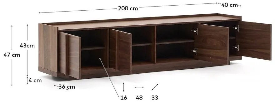 Hnědý TV stolek v dekoru ořechu 200x47x40 cm Onix – Kave Home