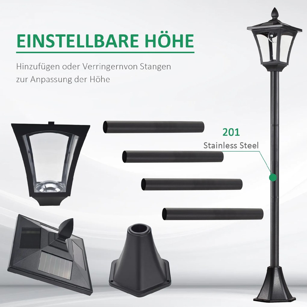 Outsunny Solární zahradní lucerna Lantern Path Light s LED 40 lumenů černá 18 x 18 x 160cm | Aosom