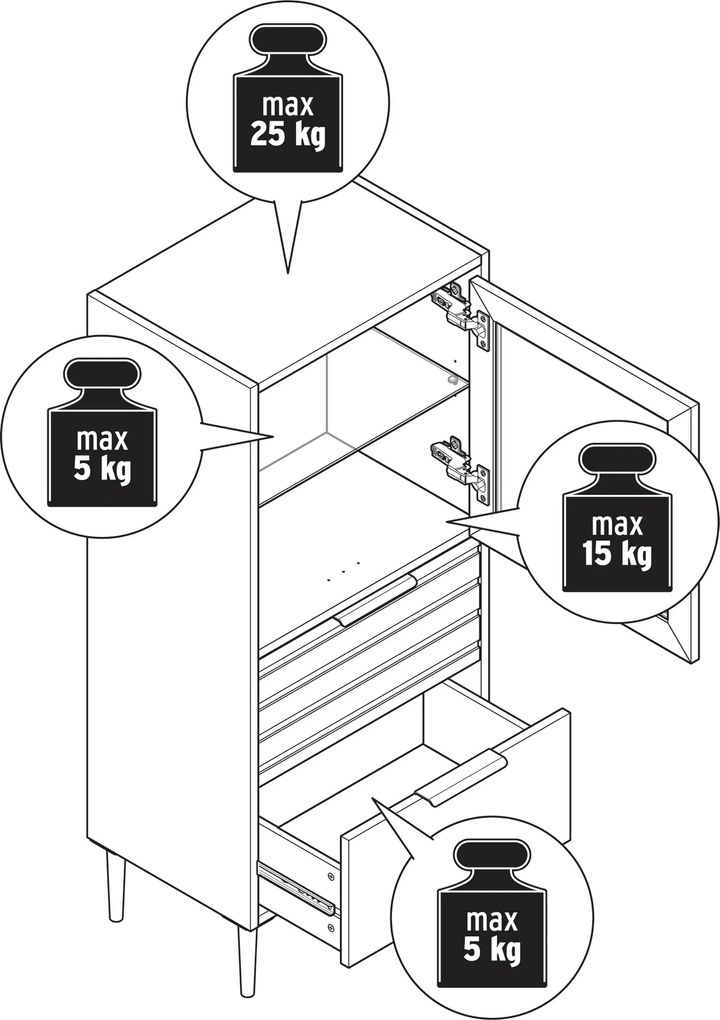 Tchibo - Vitrína »Baaken« s prosklenými dvířky a 2 zásuvkami - barva: černá