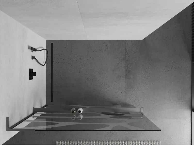 Mexen Kioto+ L, sprchová zástěna Walk-In s poličkou a věšákem 110 x 200 cm, 8mm čiré sklo bílý vzor, ​​grafitový profil, 800-110-123-95-97