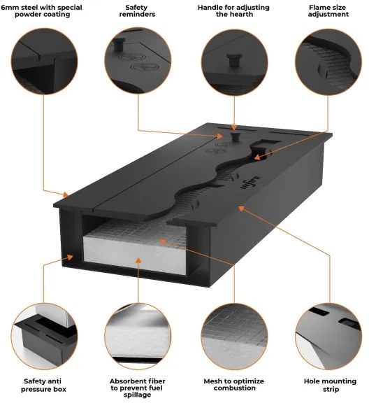InFire - Vestavěný BIO krb 7,5x50 cm 3,5kW černá