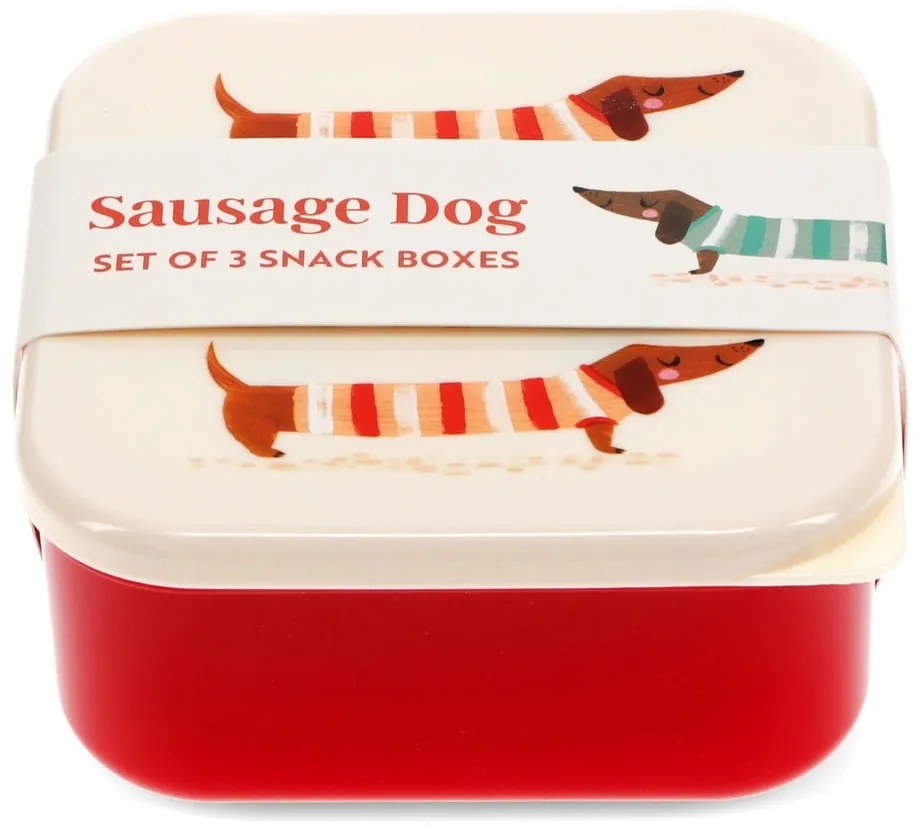 Červené/krémové dětské svačinové boxy v sadě 3 ks Sausage Dog – Rex London
