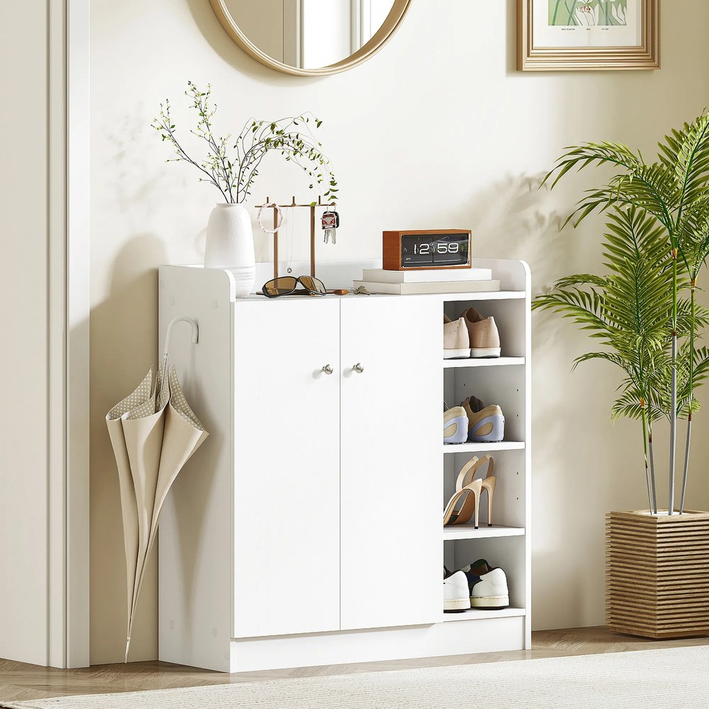 HOMCOM botník komoda se 2 dvířky a 4 přihrádkami do předsíně v bílé barvě 83x30x90 cm, úsporný a moderní |