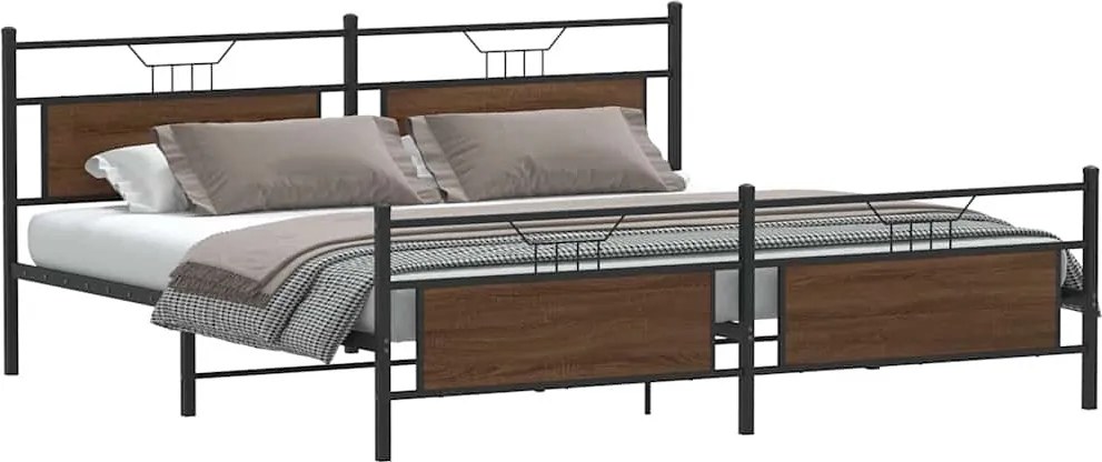 Kovový rám postele bez matrace hnědý dub 200 x 200 cm 3325106