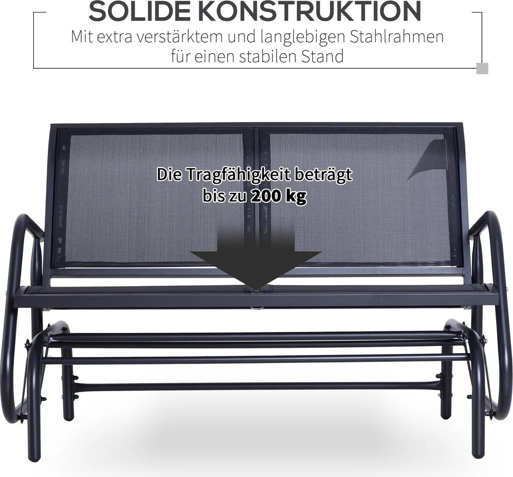 Outsunny Houpací křeslo 2-sedák Zahradní lavice Zahradní houpačka Lavice Sedadlo Park Lavice Kovový zahradní nábytek Černá 120 x 70 x 88 cm | Aosom