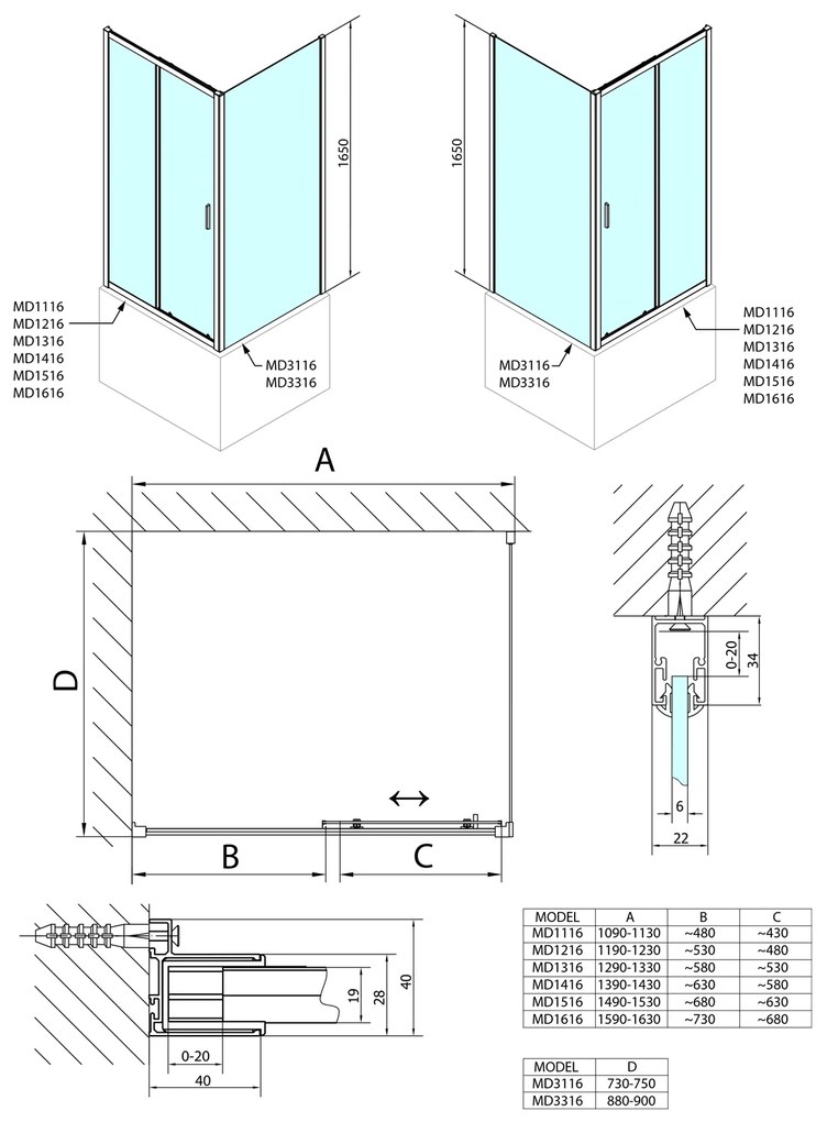 Polysan DEEP 150 x 75 cm MD1516MD3116 sprchový kout obdélníkový čiré sklo