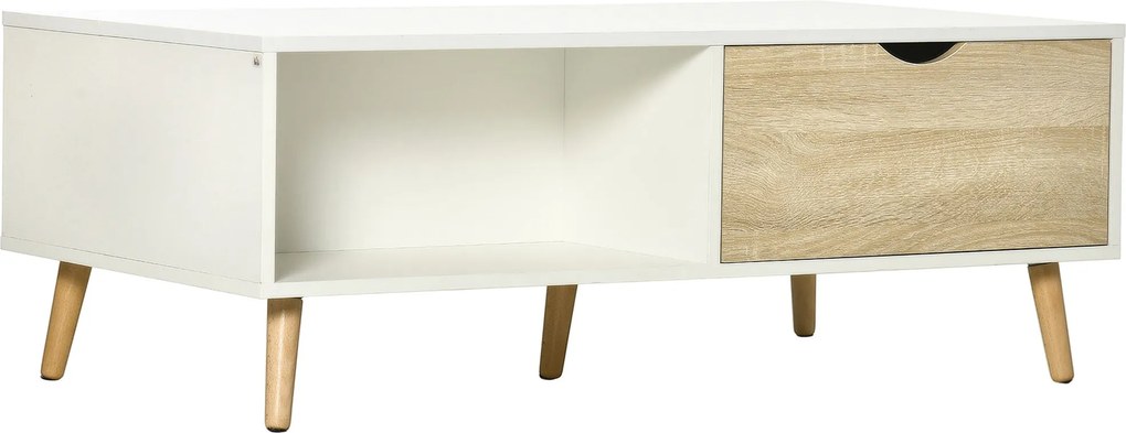 HOMCOM Moderní Konferenční Stolek s 2 Zásuvkami a Otevřenými Komorami pro Kancelář, Ložnici, Vzdělávací Místnost 106x58x39,5 cm Bílý | Aosom