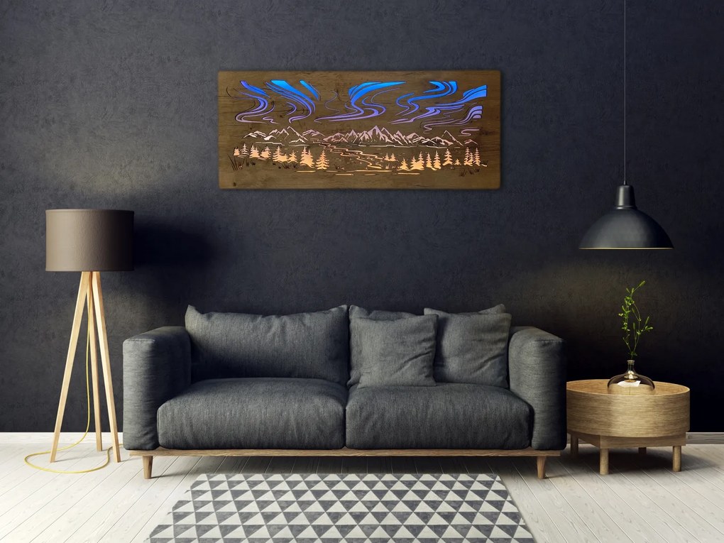 Li-Go "Polární záře" světelný RGBW obraz 230V 120x50cm provedení povrchu: dub světlý