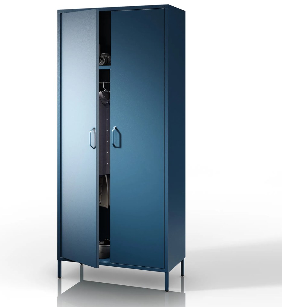 Šatní skříň FLAVIO, 800 x 1850 x 450 mm, Modern: tmavě modrá barva