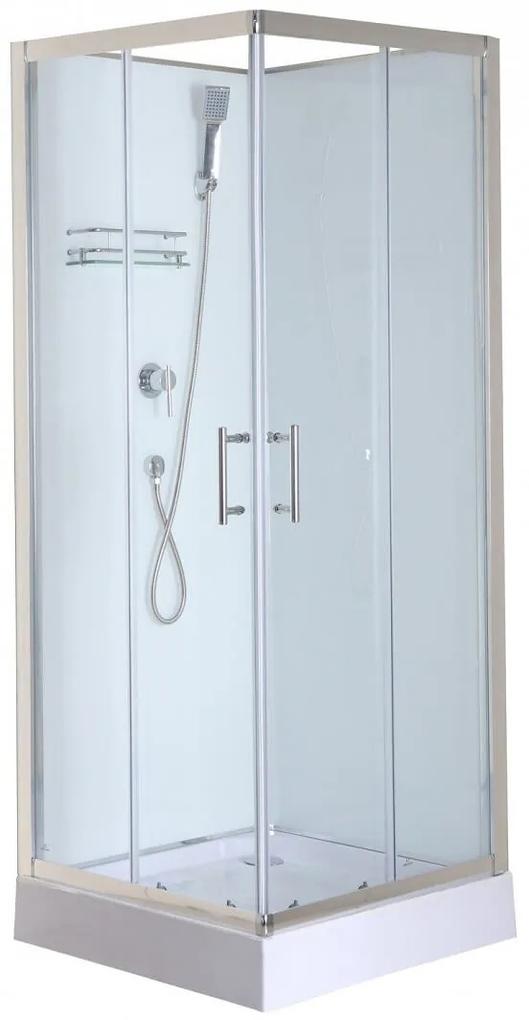 SAVANA - Sprchový kout LIZA WHITE, čtvercový, 80 x 80, chromový profil, průhledné sklo, zadní strana bílá, vanička, bez stříšky